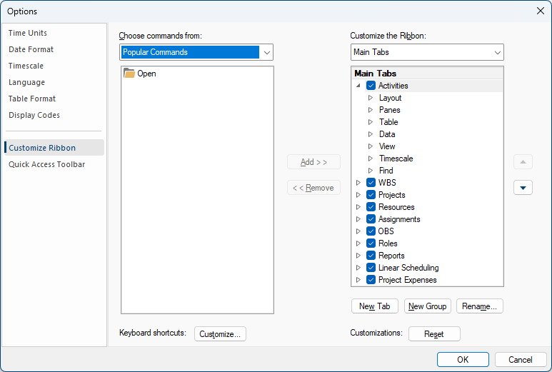 Customize the ribbon