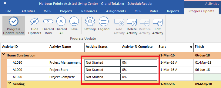 How to insert Progress Update in ScheduleReader?
