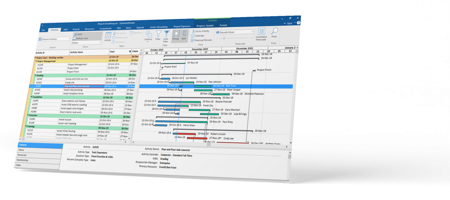 ScheduleReader Software for Project Schedulers and Planners