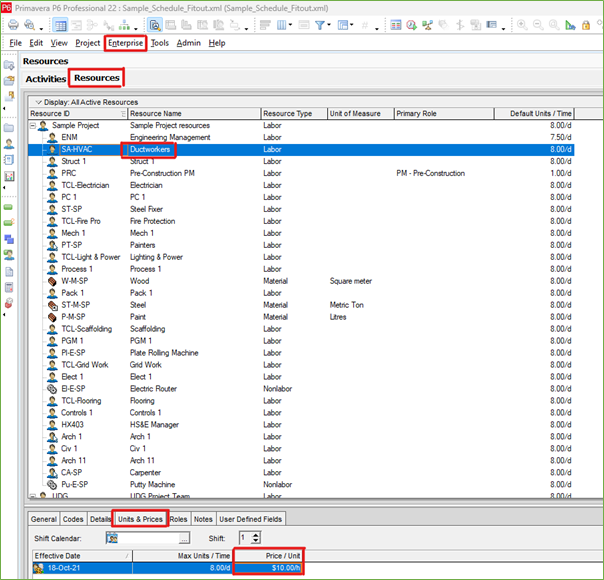 How to cost load and resource load a schedule in Primavera P6